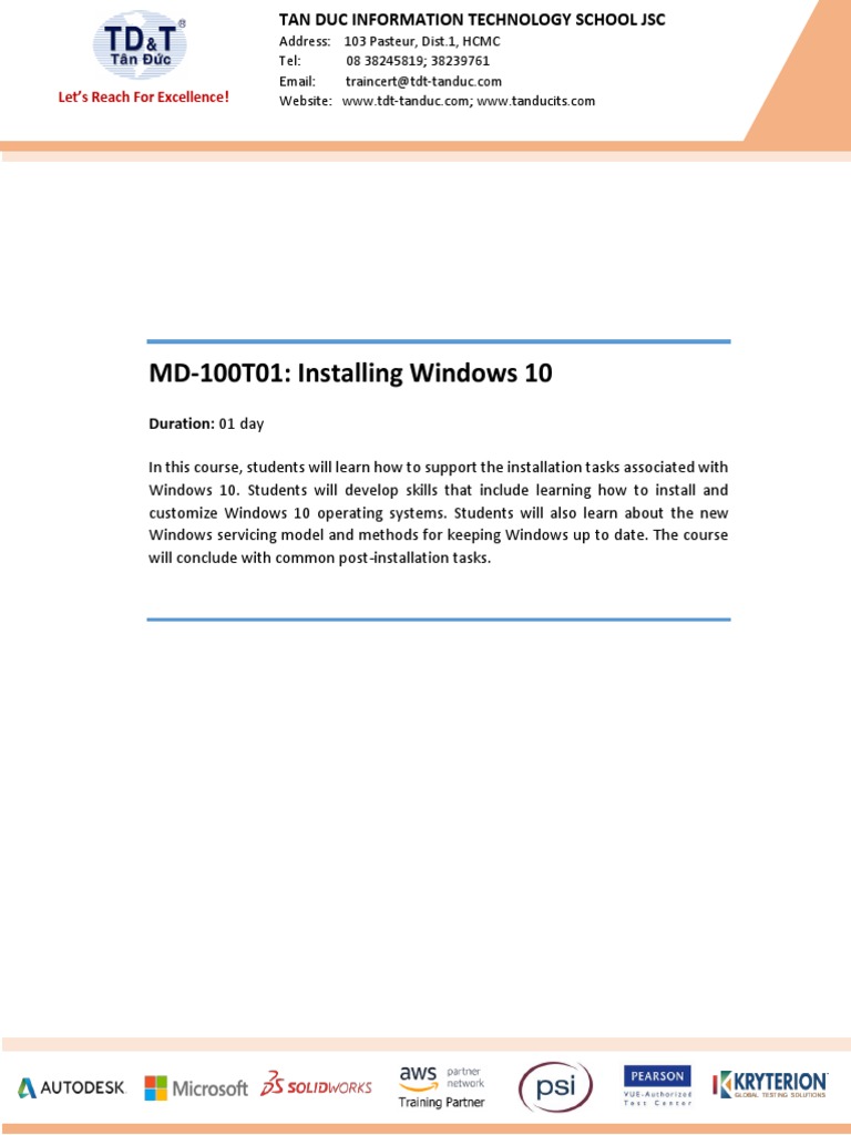 MD-100T01 Installing Windows 10 | PDF | Windows 10 | Microsoft Windows