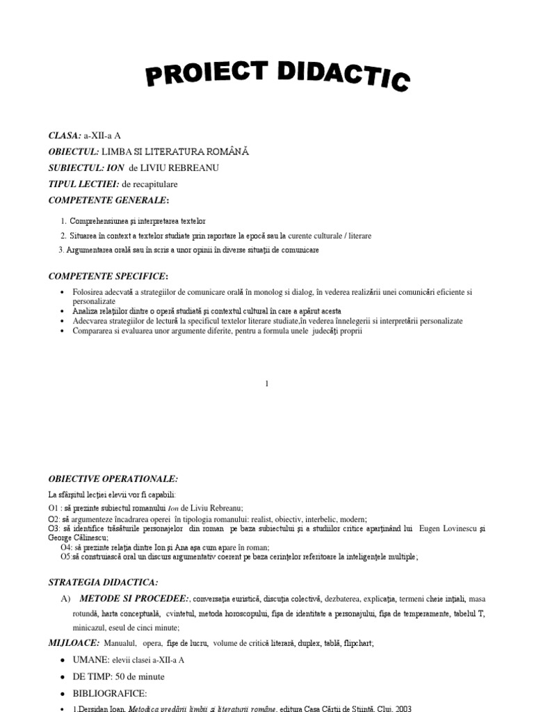 Proiect Didacticionxii A | PDF