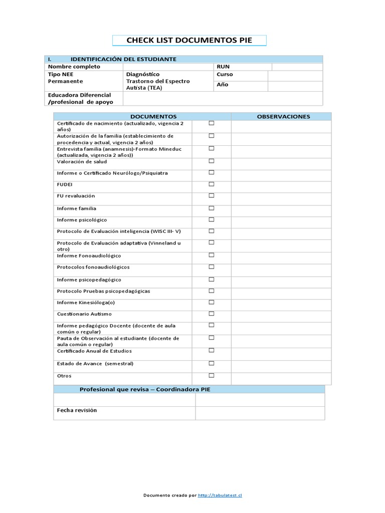 Checklist de Documentos para TEA | PDF | Relaciones personales, crianza ...