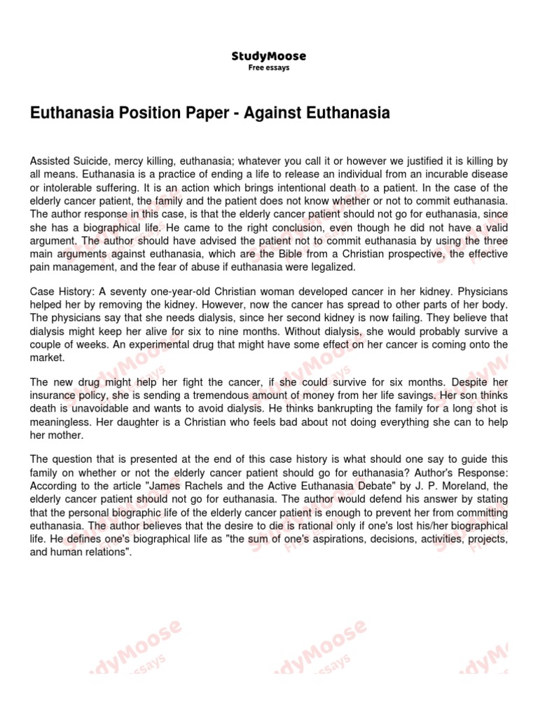 Euthanasia Position Paper - Against Euthanasia | PDF | Pain | Pain ...