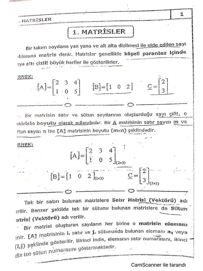 Lineer Cebir Ders Notları | PDF