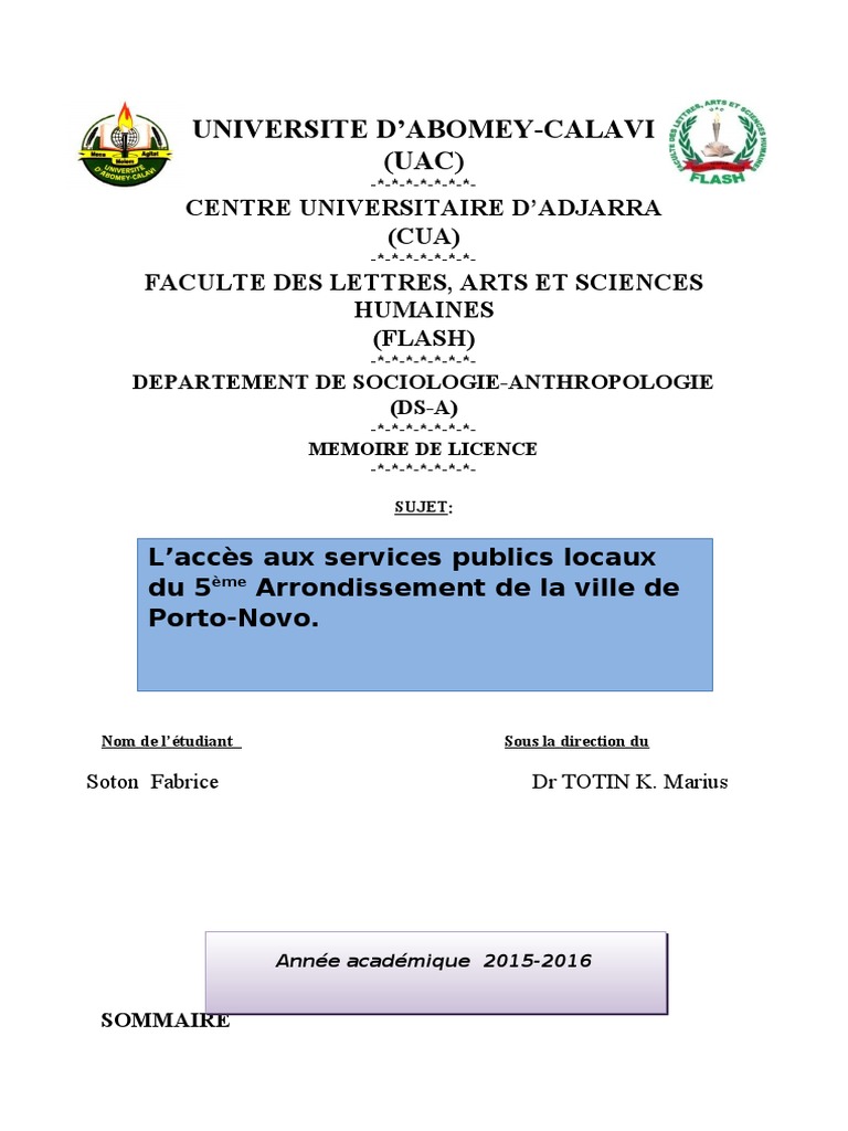 Accès aux services publics à Porto-Novo | PDF | Services publics ...
