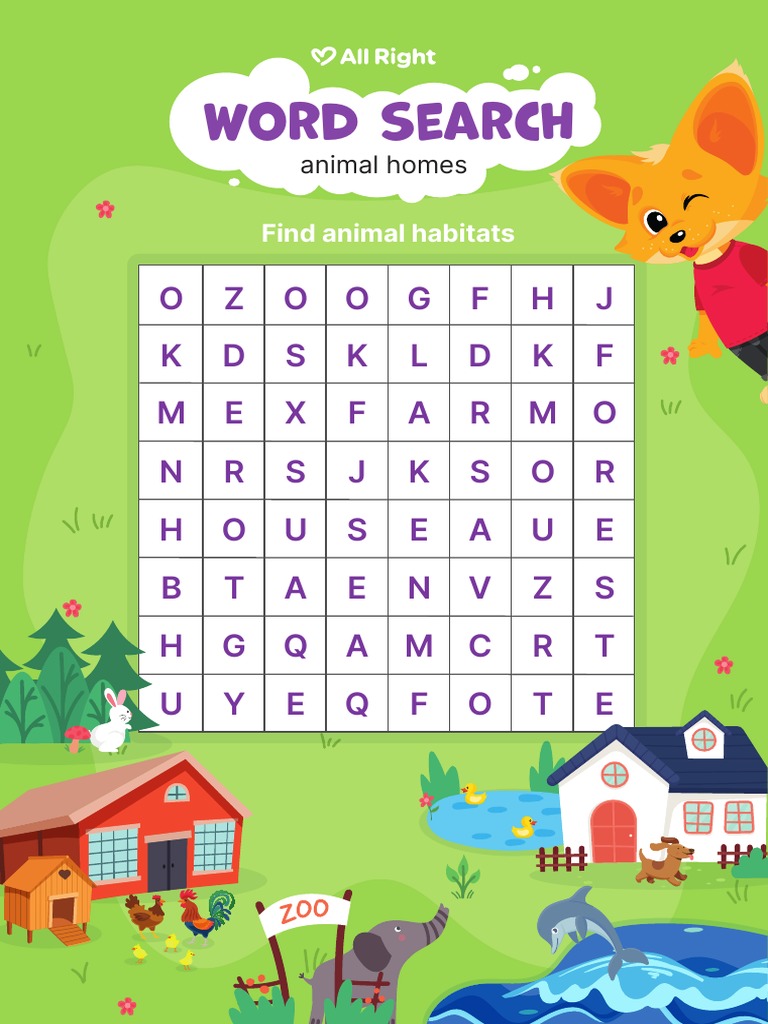 Word Search Animal Homes Allright Eng | PDF
