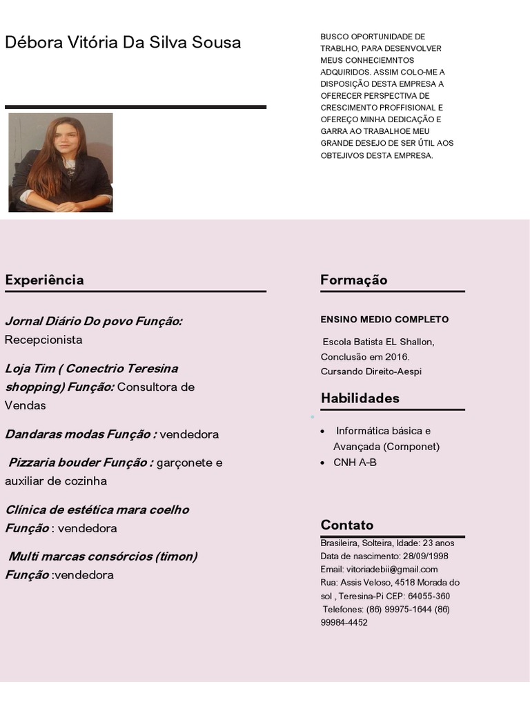 DEBORA VITORIA DA SILVA SOUSA CV .PDF 2 | PDF