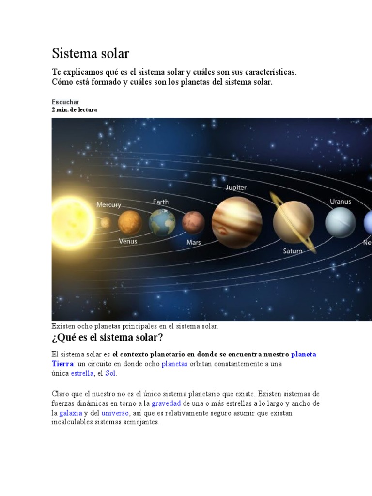 El Sistema Solar | PDF | Sistema solar | Planetas
