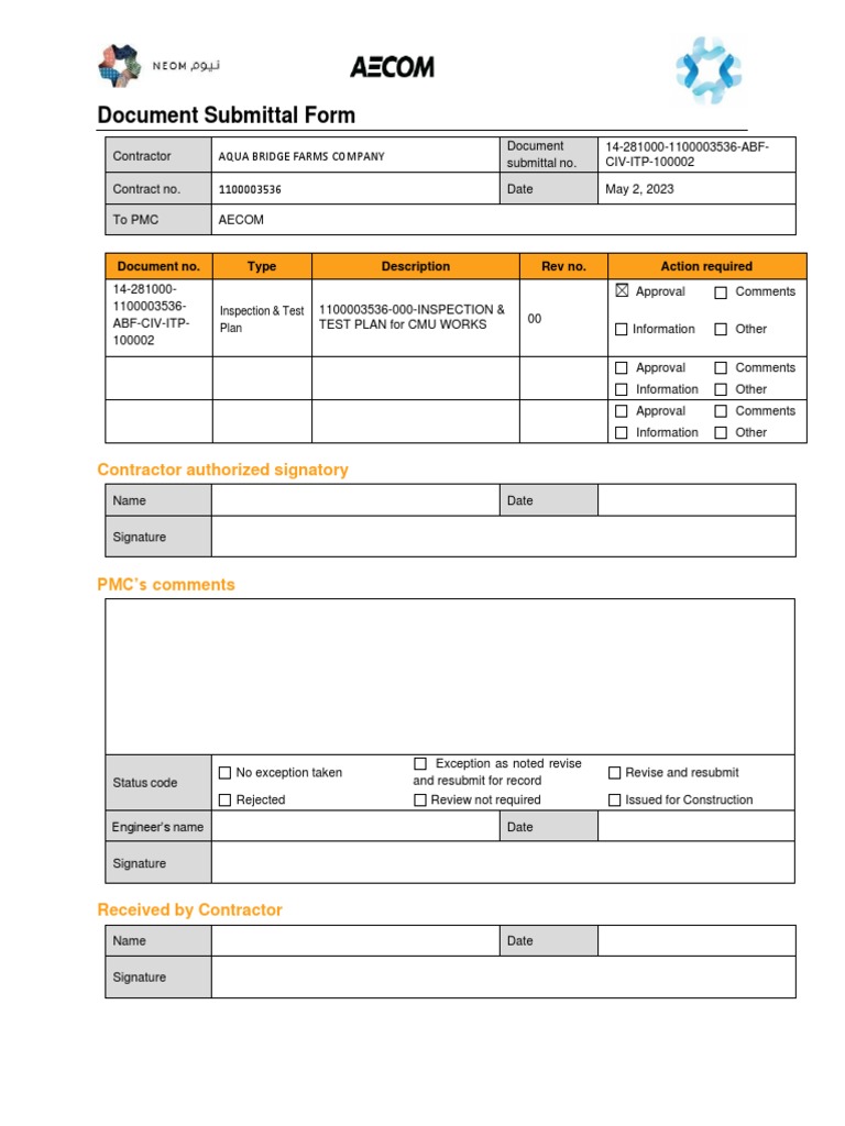 Inspection & Test Plan For Cmu Work | PDF | Cement | Masonry