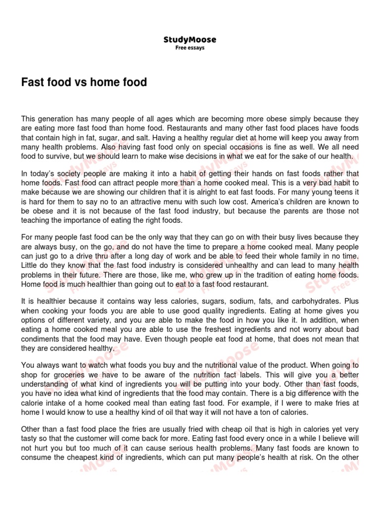 Fast Food Vs Home Food | PDF | Fast Food | Cooking
