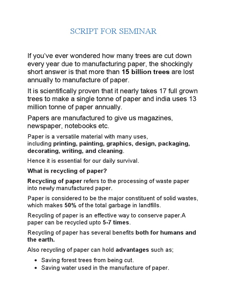 Script For Seminar | PDF | Recycling | Paper