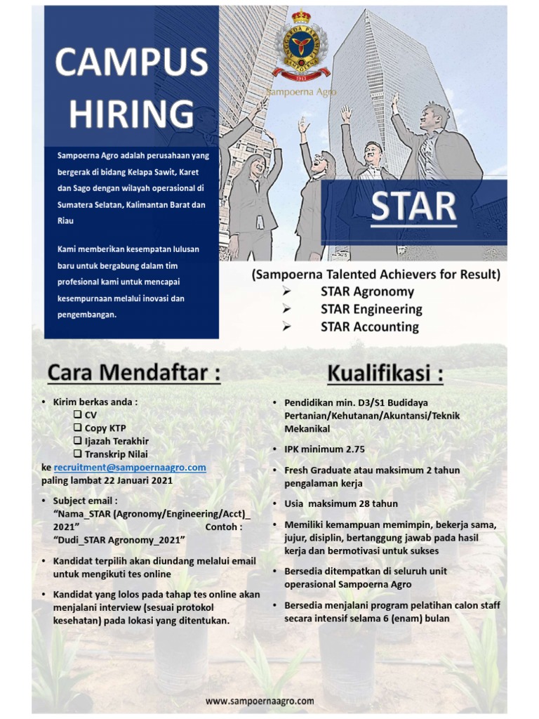 Lowongan Recruitment STAR - Sampoerna Agro - 2021-1 | PDF