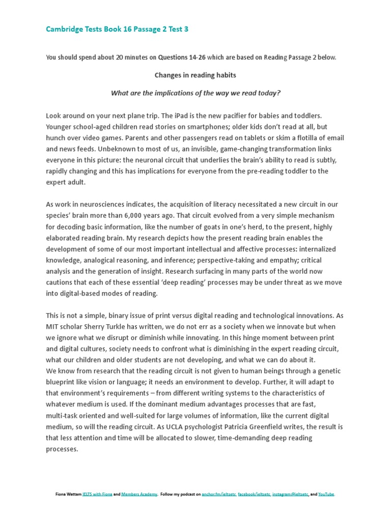 AC Reading - Changes in Reading Habits | PDF | Reading Comprehension ...
