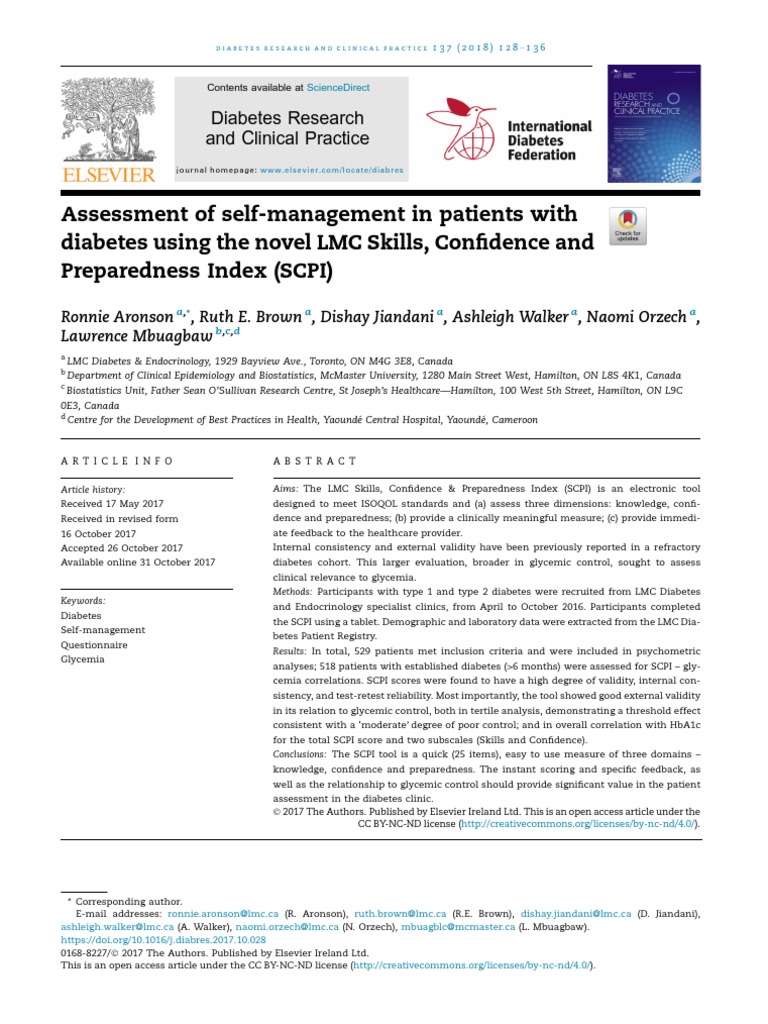 Assessment of Self Management in Patients With Dia | PDF | Glycated ...