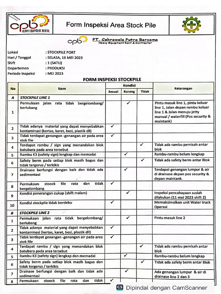 Inspeksi Area StockPile Port | PDF