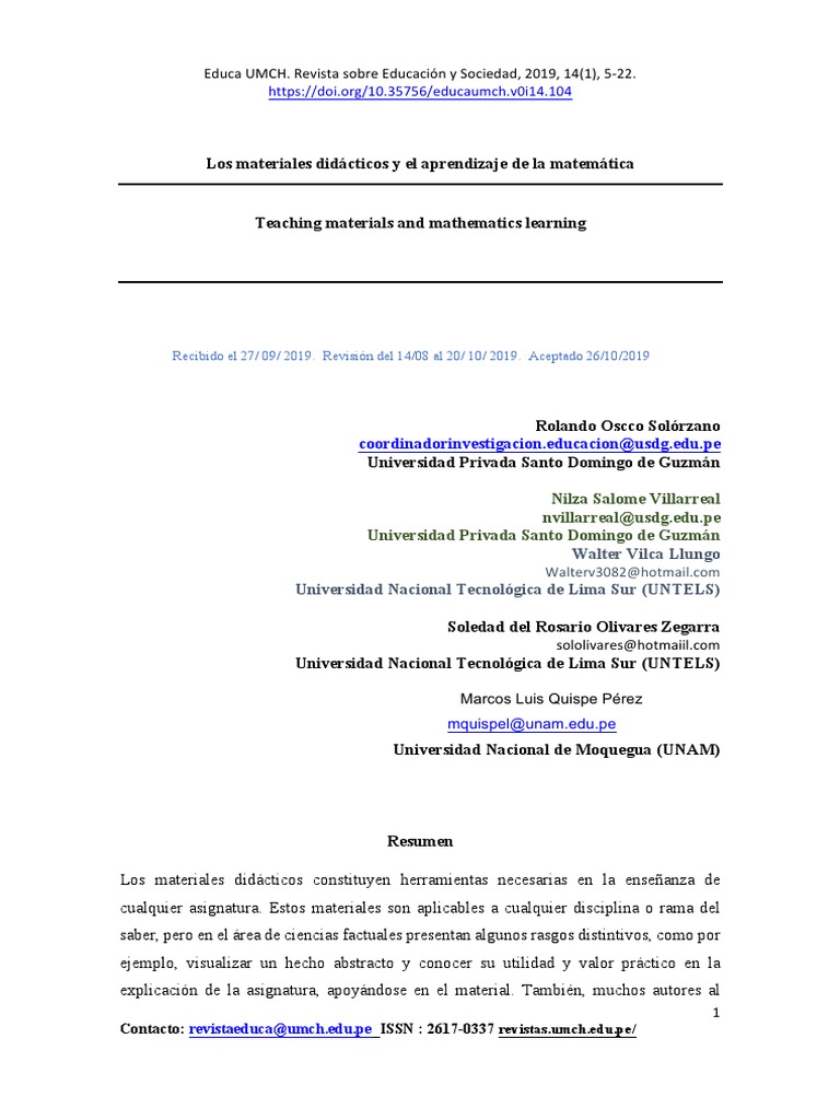 Educa UMCH. Revista Sobre Educación y Sociedad, 2019, 14 (1), 5-22 | PDF | Aprendizaje | Maestros