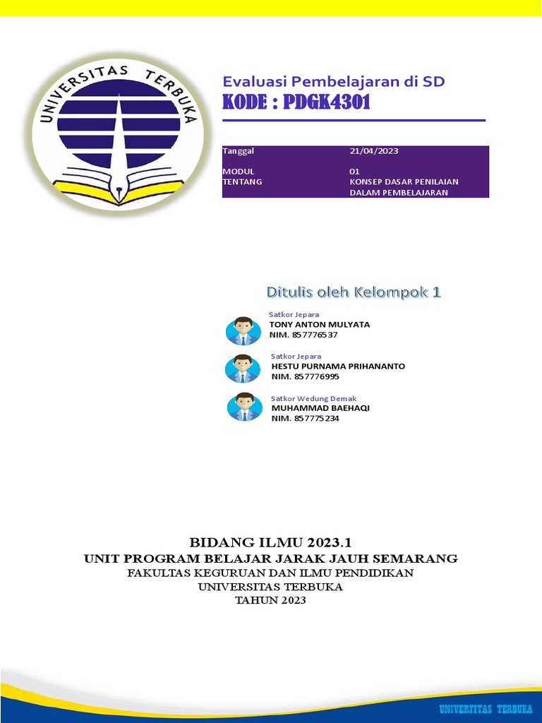 PDGK4301 Evaluasi Pembelajaran Di SD | PDF | Karier & Perkembangan