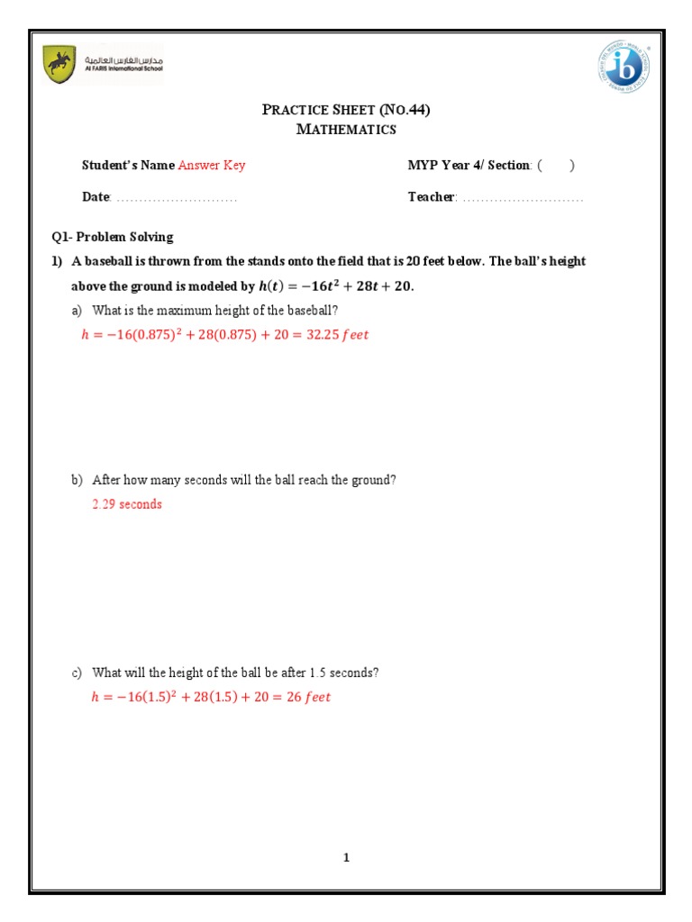 Answer Key of Y4 Mathematics Practice Sheet 44 | PDF