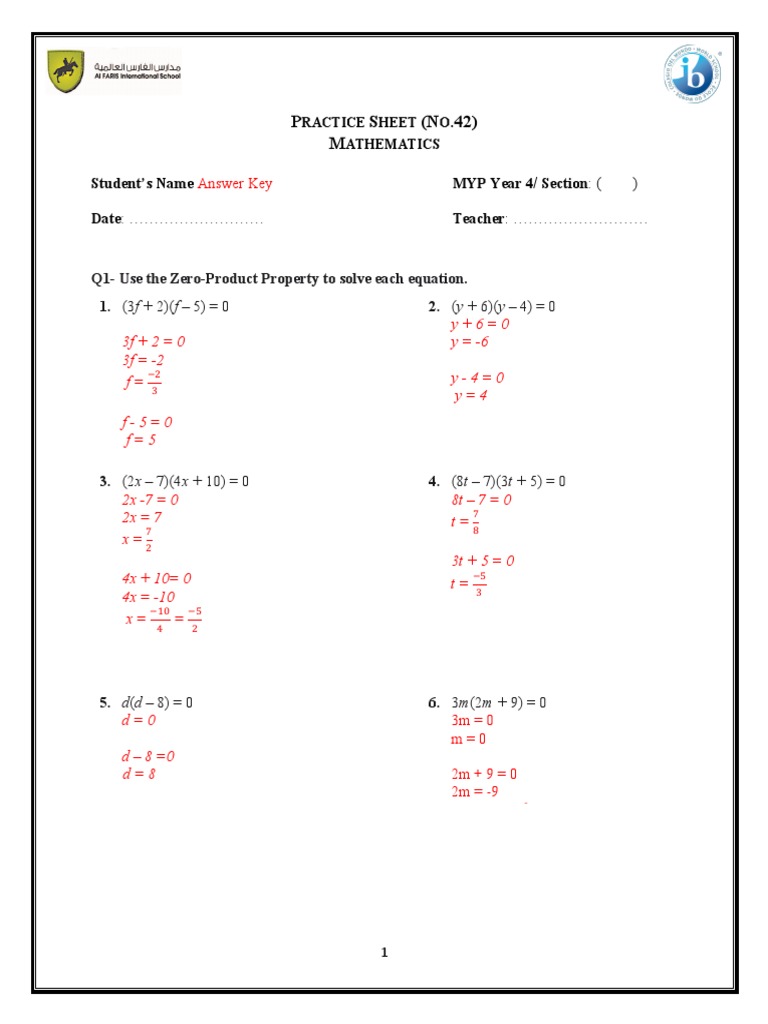 Answer Key of Y4 Mathematics Practice Sheet 42 | PDF | Mathematics ...