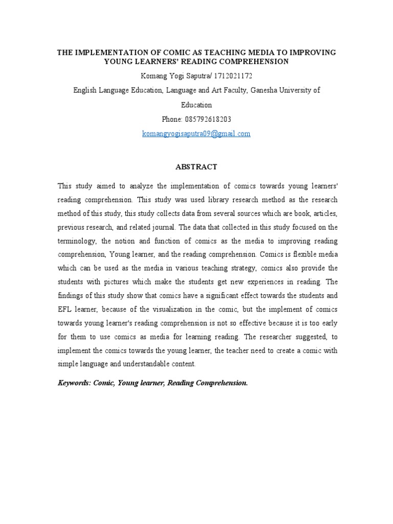 The Implementation of Comic As Teaching Media To | PDF