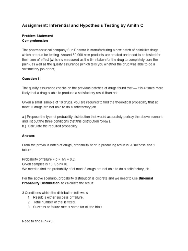 Estimating the Effectiveness of Proposed Pain Reliever Drug Batches Through Statistical Analysis ...