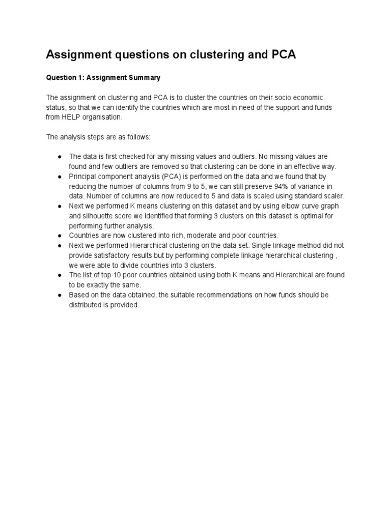 Clustering & PCA Assignment Questions | PDF | Principal Component Analysis | Cluster Analysis