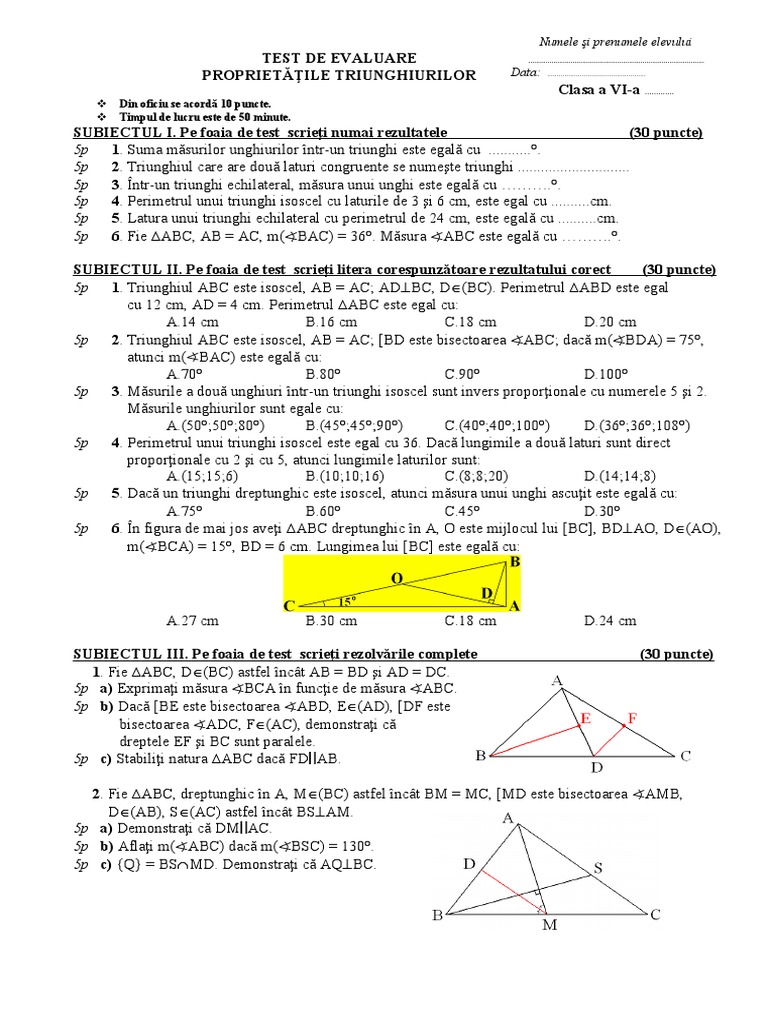 Cls. 6.12 Test Proprietati Triunghiuri (1) | PDF