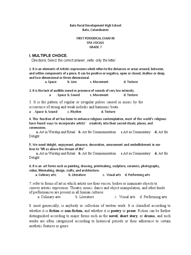 Grade 7 SPA Vocals Exam Guide | PDF | The Arts | Rhythm