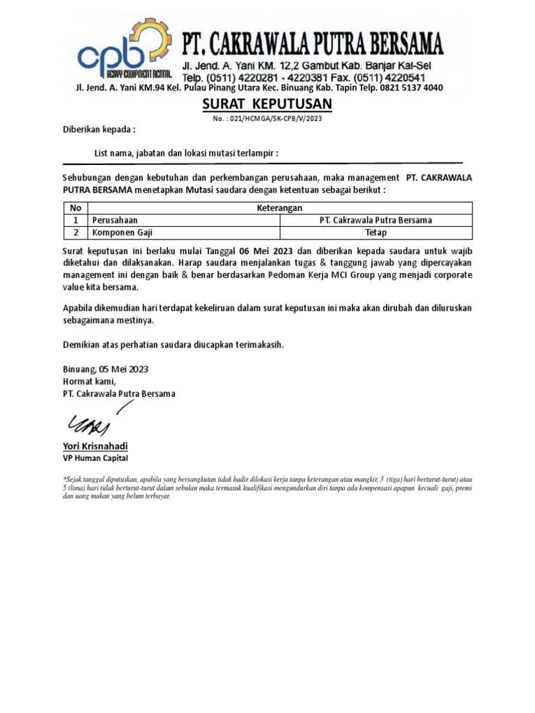 SK Mutasi 05 05 2023 | PDF