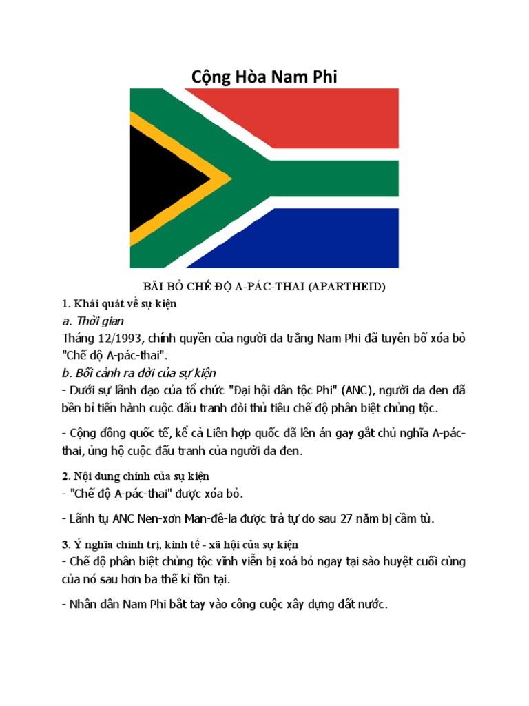 Cộng Hòa Nam Phi: Bãi Bỏ Chế Độ A-Pác-Thai (Apartheid) 1. Khái quát về ...