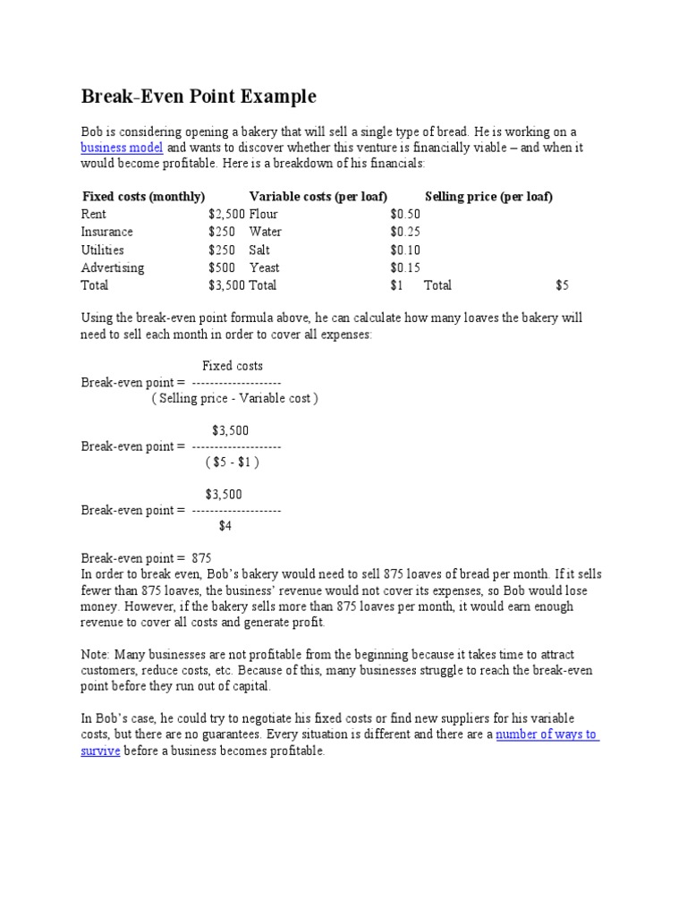 Break Even Point Example | PDF | Net Present Value | Internal Rate Of ...