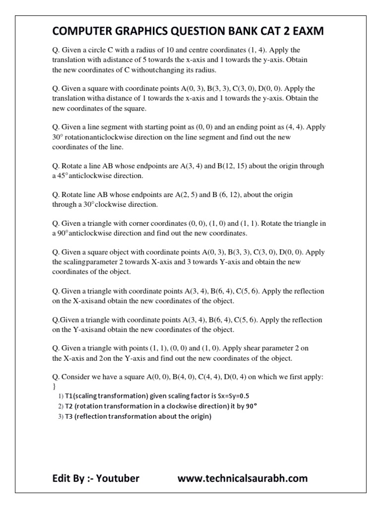 Computer Graphics Question Bank | PDF | 2 D Computer Graphics ...