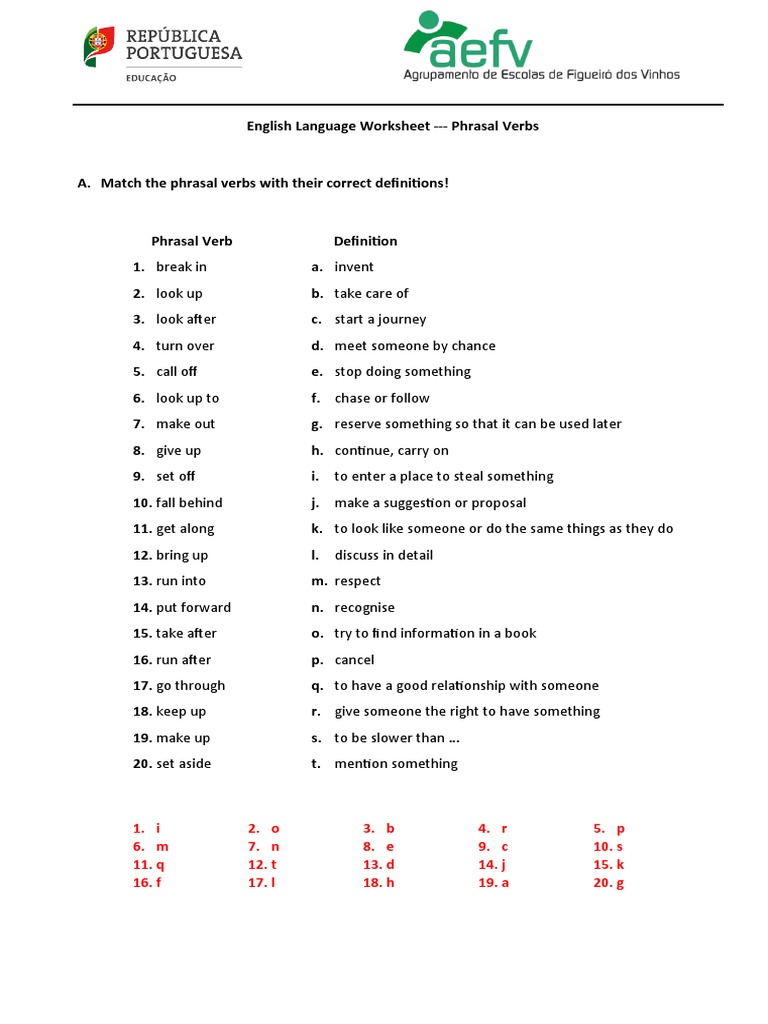 Phrasal Verbs - Answer Key | PDF