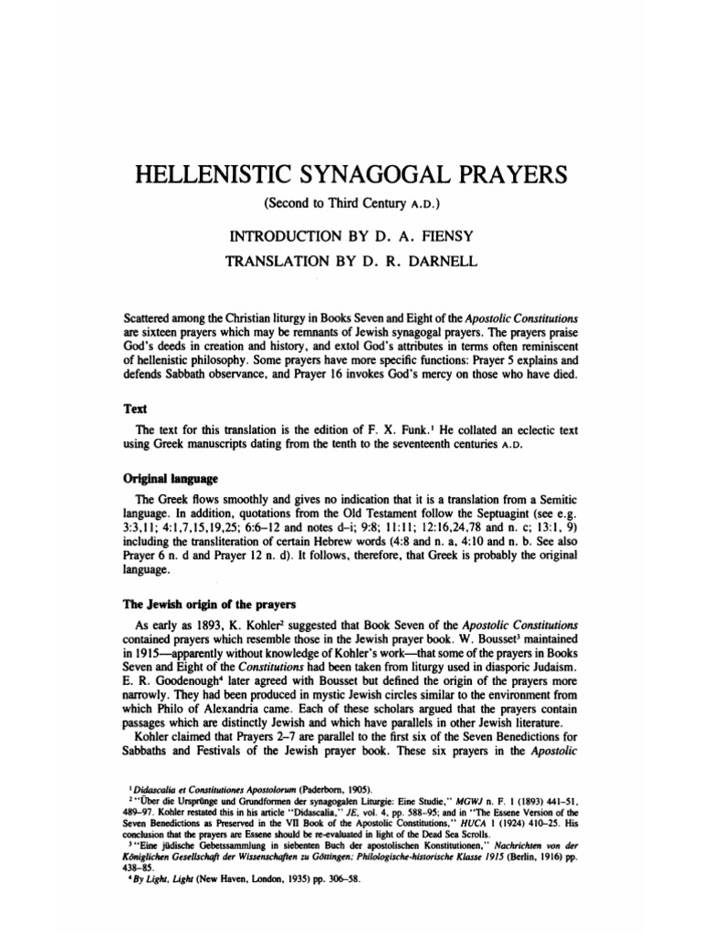 Hellenistic Synagogal Prayer | PDF