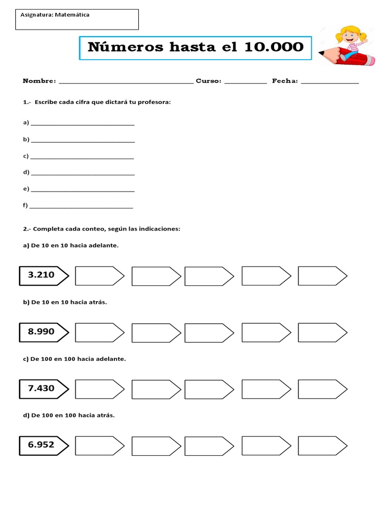 Ejercicios de Conteo y Números hasta 10,000 | PDF