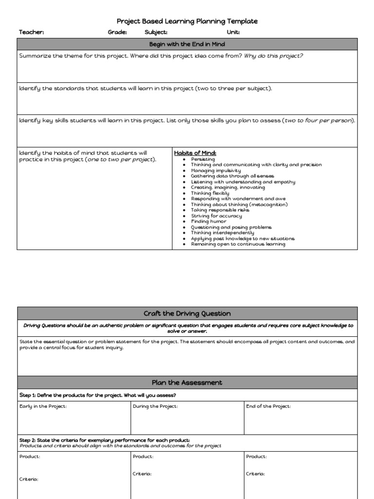 Project Based Learning Template | PDF