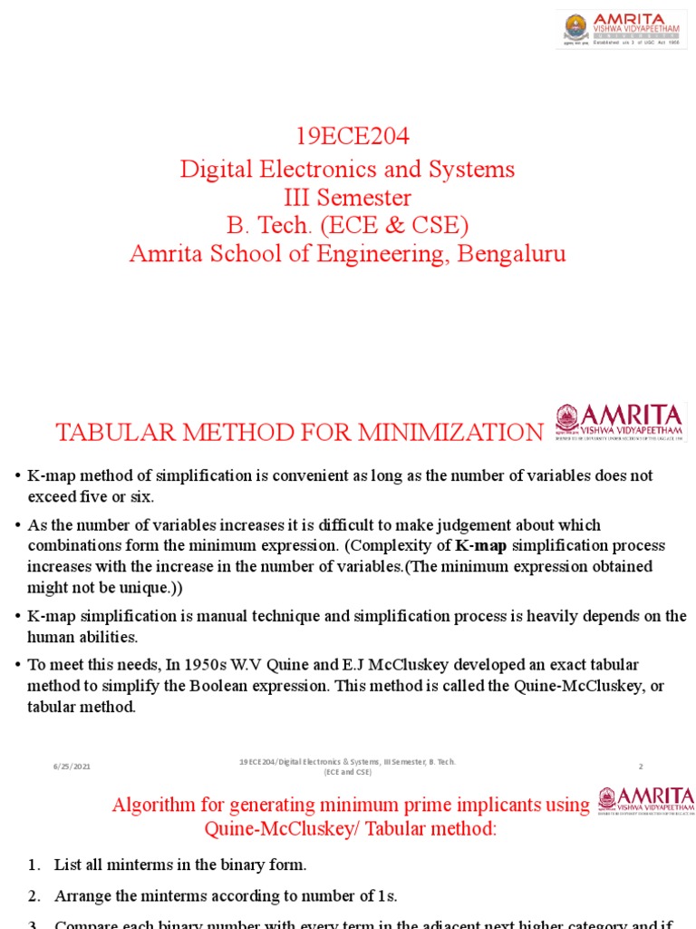 Tabular Method for Boolean Minimization | PDF