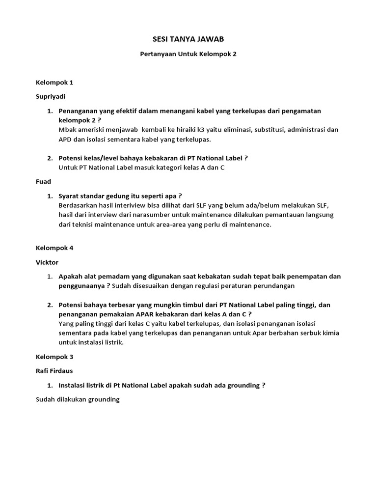 Sesi Tanya Jawab Presentasi K3 | PDF