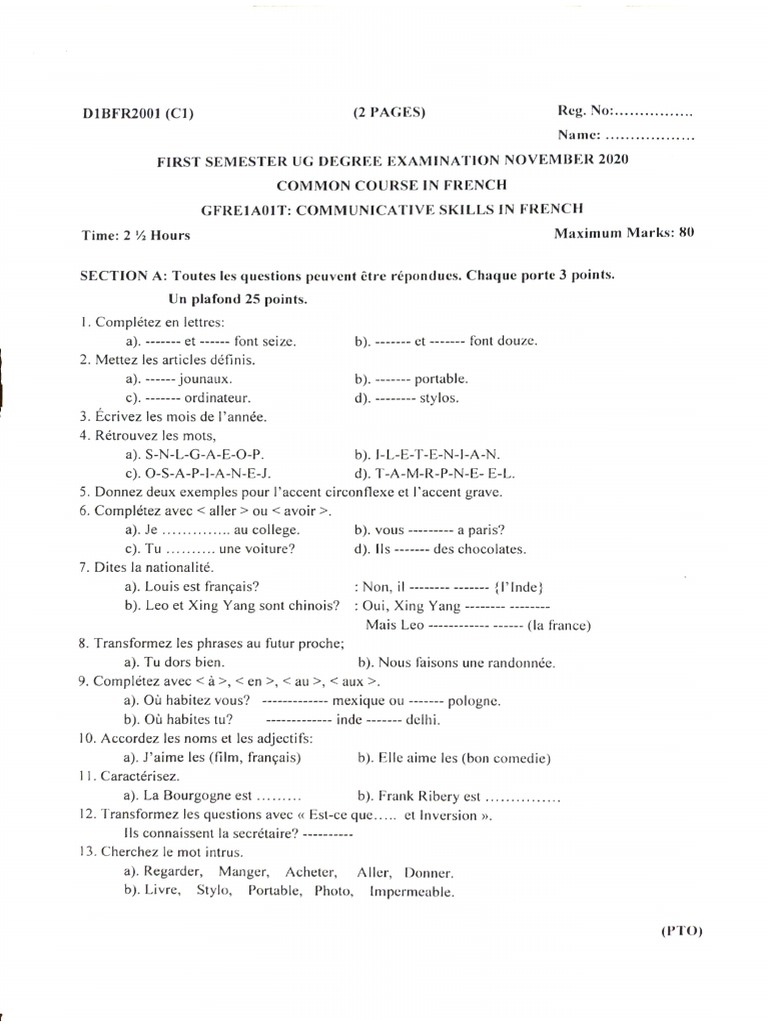 French Model Paper Pdf