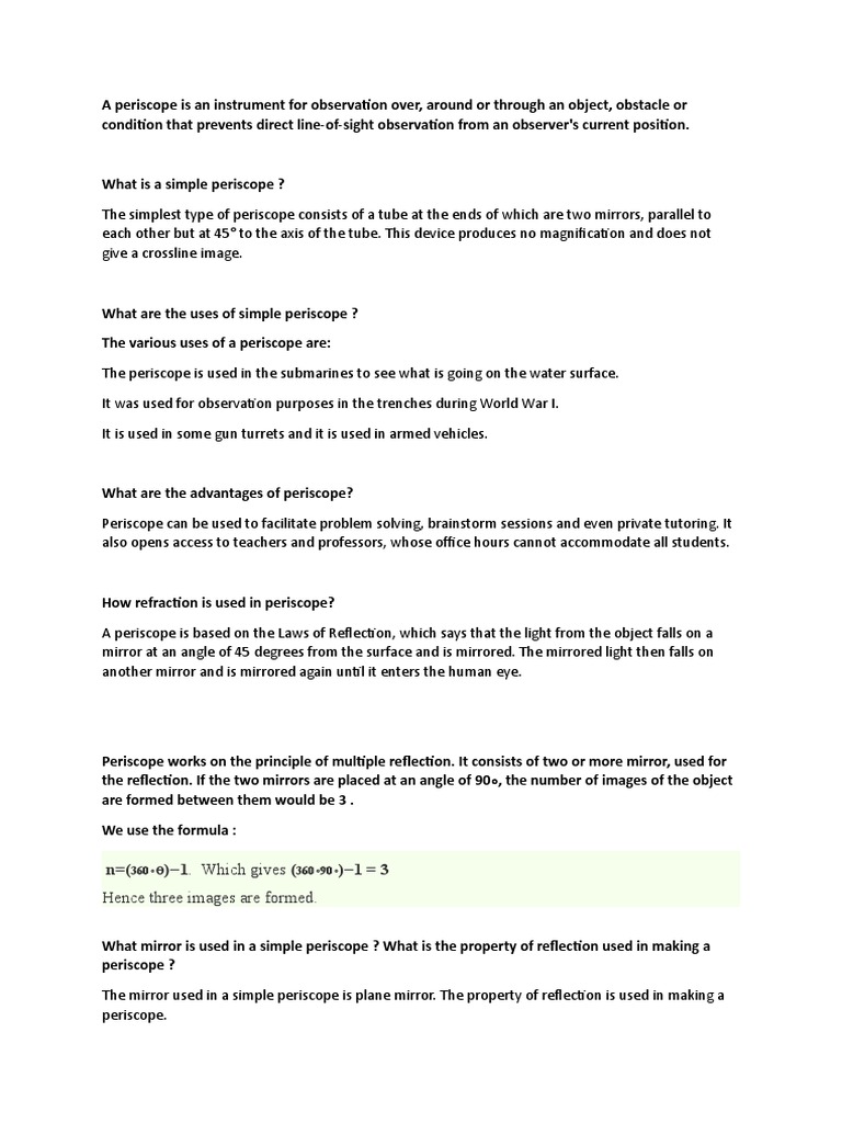 Periscope Basics and Applications | PDF | Mirror | Optics