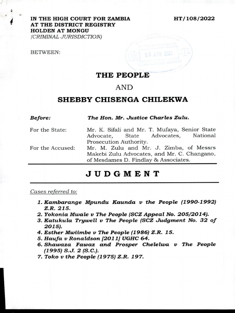 Shebby Chisenga Chilekwa - Judgements | PDF