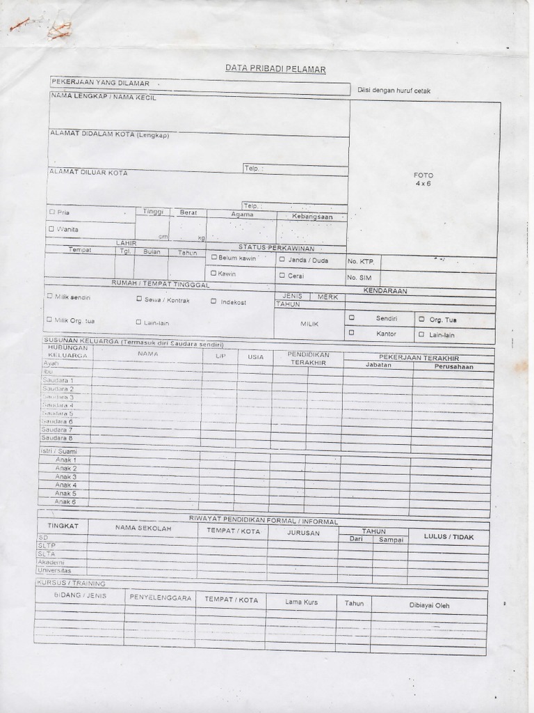 Formulir Pelamar | PDF
