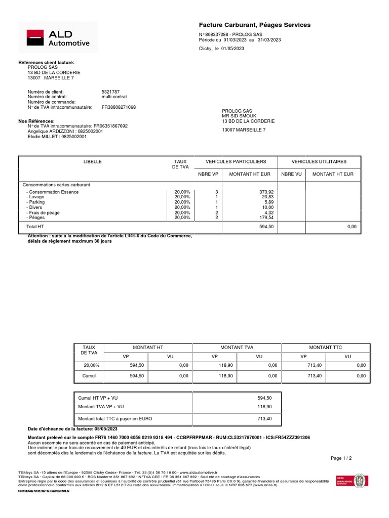 Facture Carburant et Péages Services | PDF | Taxe sur la valeur ajoutée ...