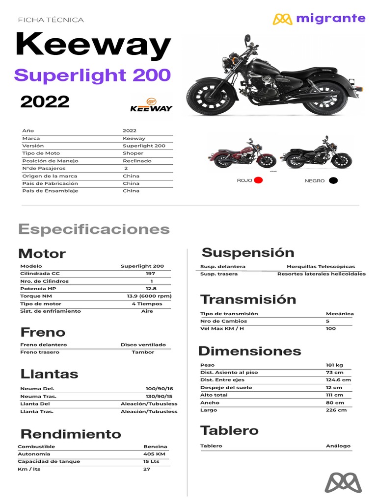 Ficha T Cnica Keeway Superlight 200 Migrante | PDF