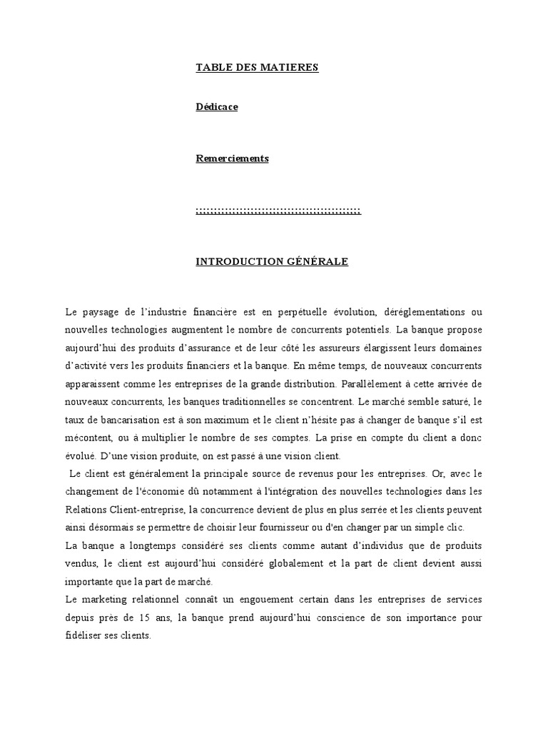 Projet de Memoire | PDF | Banques | Gestion de la relation client
