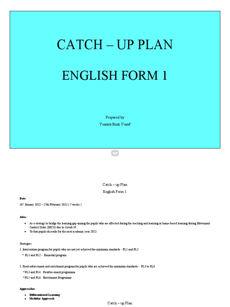 Catch-Up Plan Form 1 | PDF | Learning | Communication