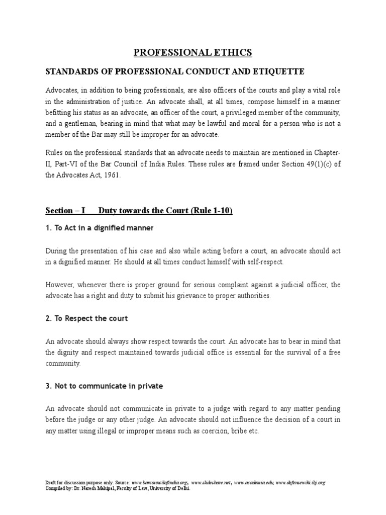 Professional Ethics Rules | PDF | Advocate | Lawyer