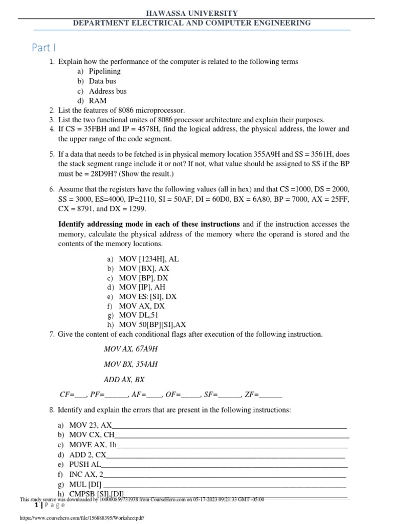 Worksheet PDF | PDF | Computer Architecture | Computing