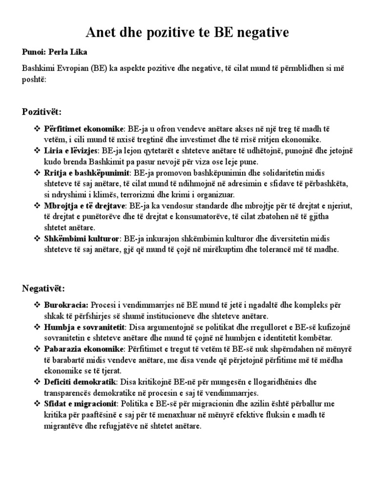 Anet Pozitive Dhe Negative Te BE | PDF