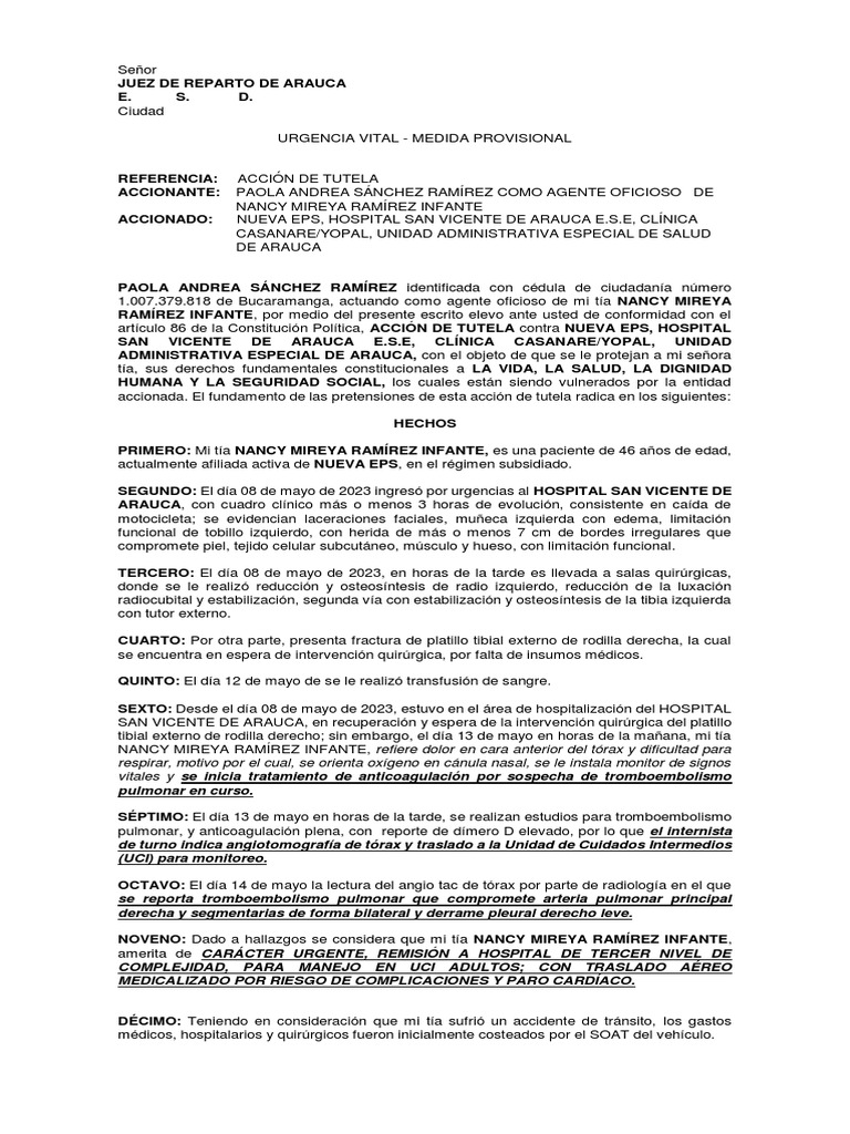 URGENCIA VITAL - MEDIDA PROVISIONAL | PDF | Hospital | Derecho ...