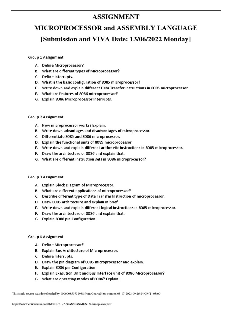 ASSIGNMENTS Group Wise PDF | PDF