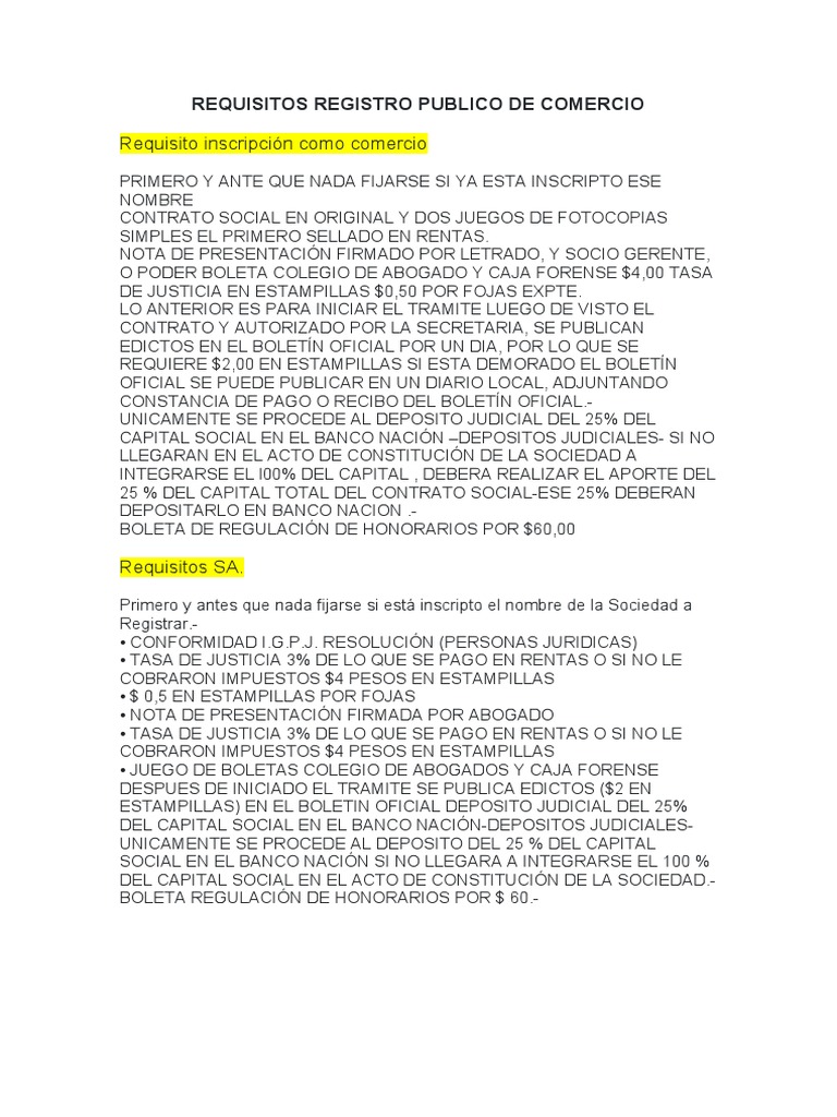 Requisitos Registro Publico de Comercio | PDF | Gobierno | Justicia