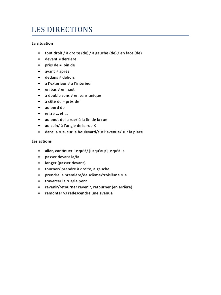 Guide des Directions en Français | PDF